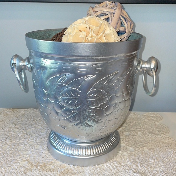 Accents | Silver Metal Bucket Canister With Handles | Poshmark